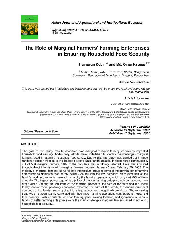 (PDF) The Role of Marginal Farmers' Farming Enterprises in Ensuring ...