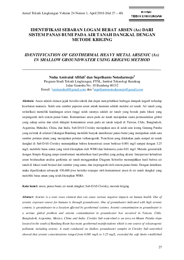 (PDF) IDENTIFIKASI SEBARAN LOGAM BERAT ARSEN (As) DARI SISTEM PANAS ...