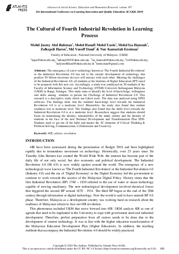 (PDF) The Cultural of Fourth Industrial Revolution in Learning Process
