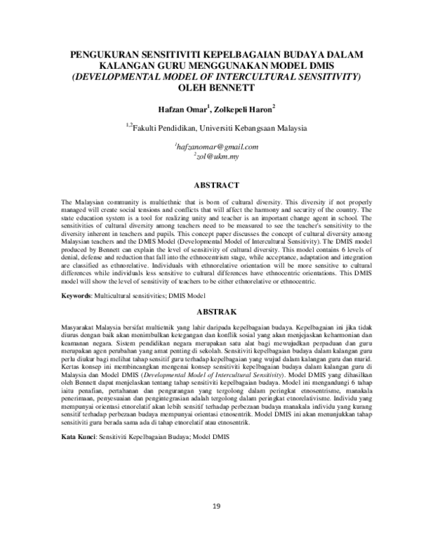 (PDF) Pengukuran Sensitiviti Kepelbagaian Budaya Dalam Kalangan Guru ...