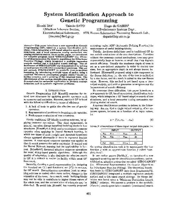 Pdf System Identification Approach To Genetic Programming