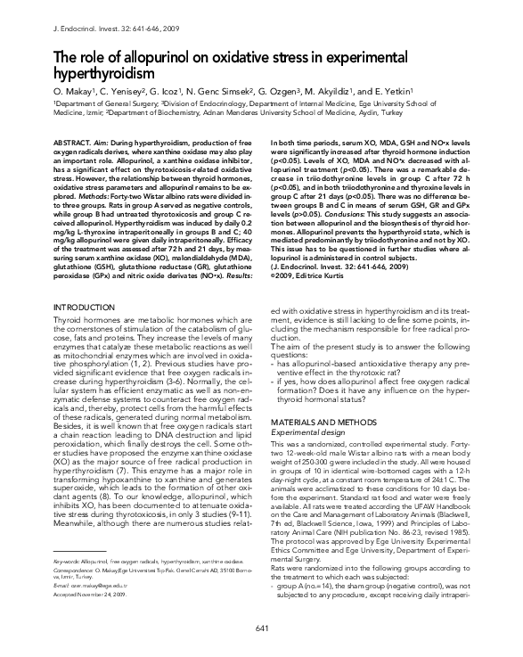 (PDF) The role of allopurinol on oxidative stress in experimental hyperthyroidism