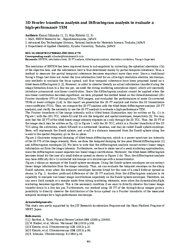 (PDF) 3D Fourier transform analysis and Diffractogram analysis to evaluate a high-performance TEM