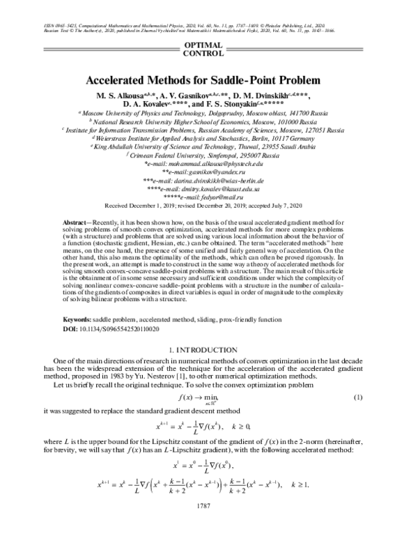 (PDF) On Accelerated Methods for Saddle-Point Problems with Composite Structure | Vladislav ...