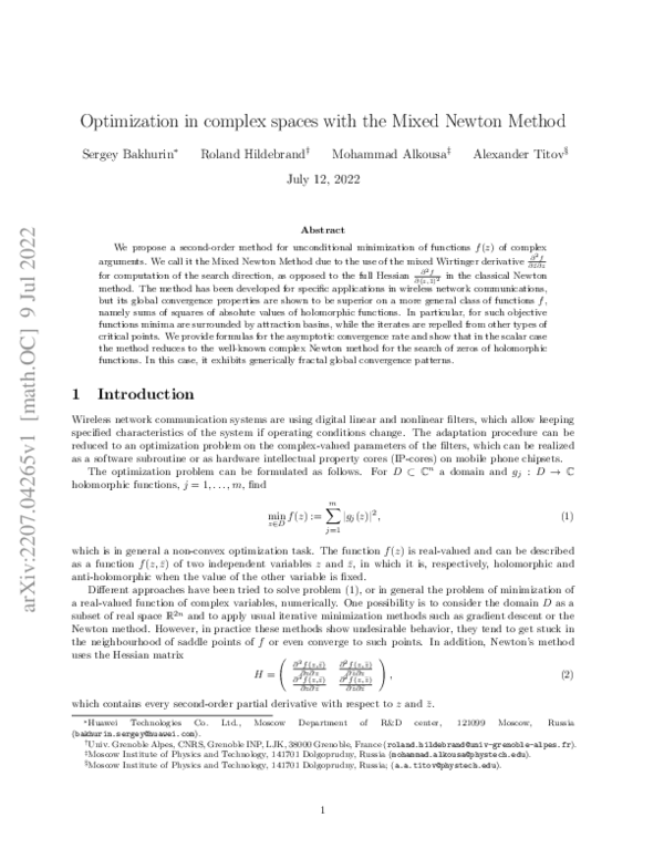 (PDF) Optimization in complex spaces with the Mixed Newton Method