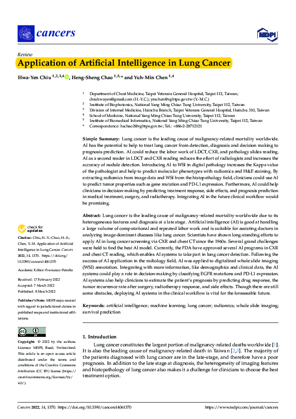 (PDF) Application of Artificial Intelligence in Lung Cancer