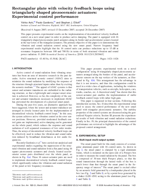 (PDF) Rectangular plate with velocity feedback loops using triangularly ...