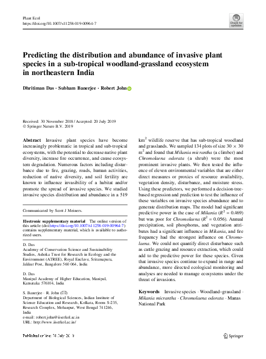 (PDF) Predicting the distribution and abundance of invasive plant ...