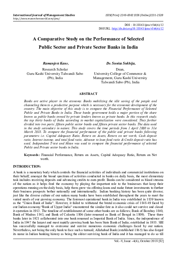 (PDF) A Comparative Study on the Performance of Selected Public Sector and Private Sector Banks ...