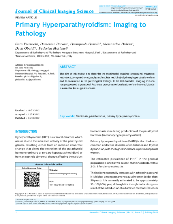 (PDF) Primary Hyperparathyroidism: Imaging to Pathology