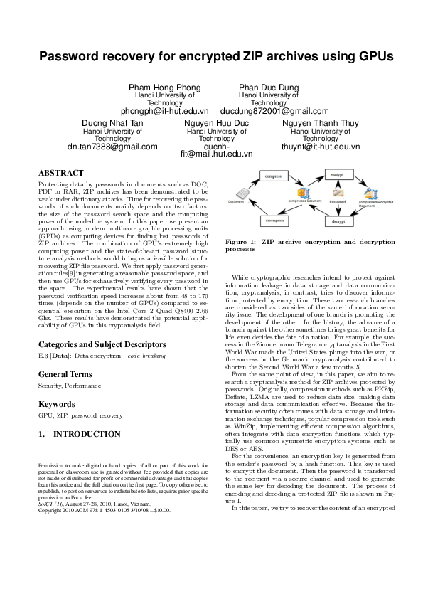 (PDF) Password recovery for encrypted ZIP archives using GPUs