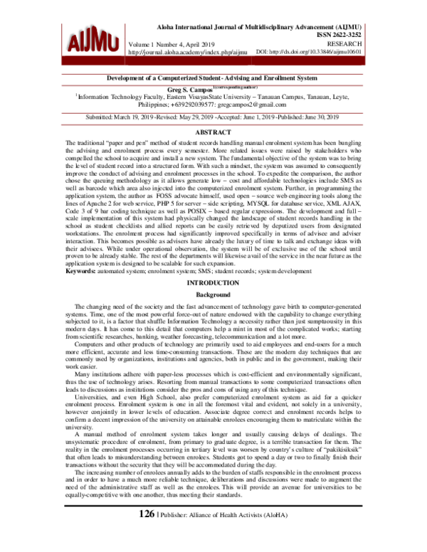 (PDF) Development of a Computerized Student- Advising and Enrollment System