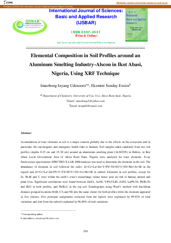 (PDF) Elemental Composition in Soil Profiles around an Aluminum ...