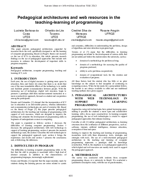 (PDF) Pedagogical architectures and web resources in the teaching ...