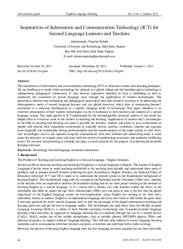 (PDF) Imperatives of Information and Communication Technology (ICT) for ...