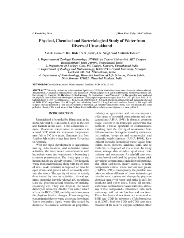 (PDF) Physical, Chemical and Bacteriological Study of Water from Rivers ...