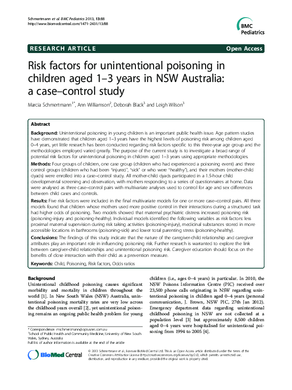 (PDF) Risk factors for unintentional poisoning in children aged 1–3 ...