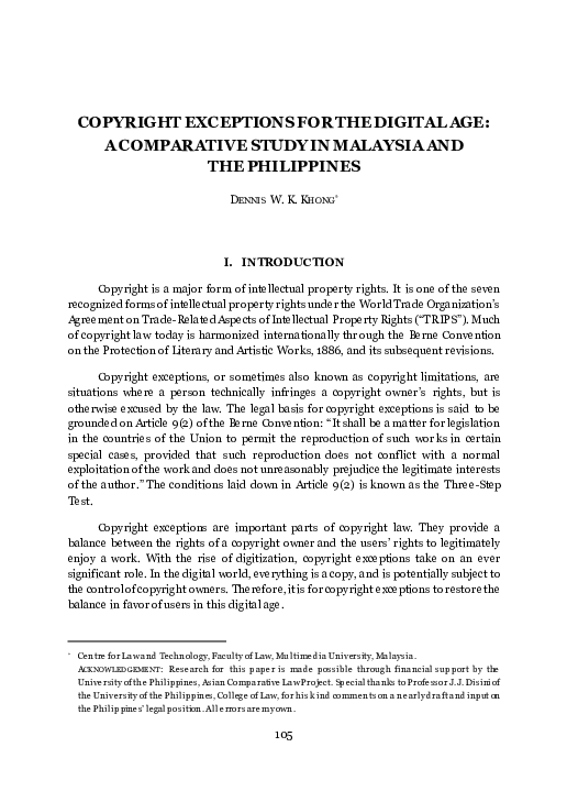 (PDF) Copyright Exceptions for the Digital Age: A Comparative Study in ...