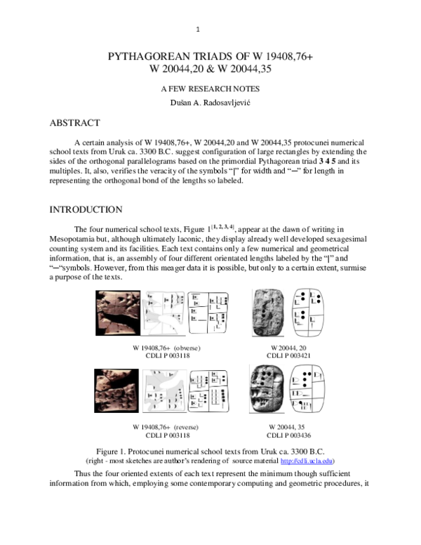 (PDF) LATE URUK PYTHAGOREAN TRIADS