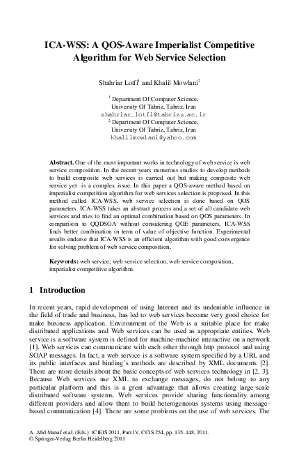 (PDF) ICA-WSS: A QOS-Aware Imperialist Competitive Algorithm for Web Service Selection | khalil ...