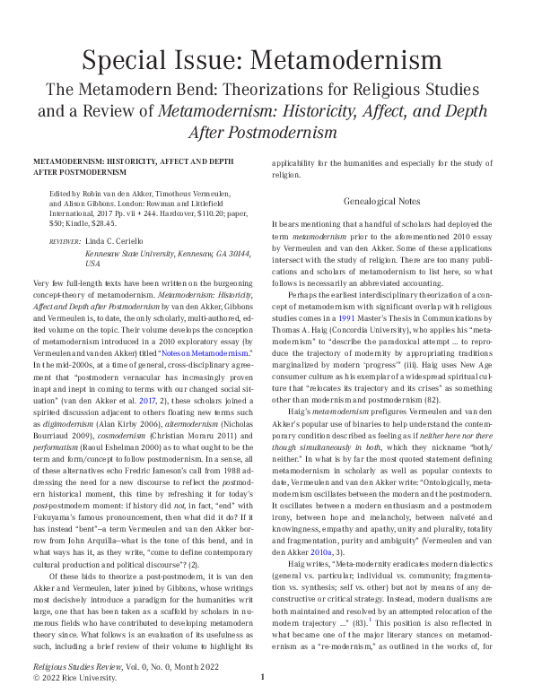 (PDF) The Metamodern Bend: Theorizations for Religious Studies and a ...