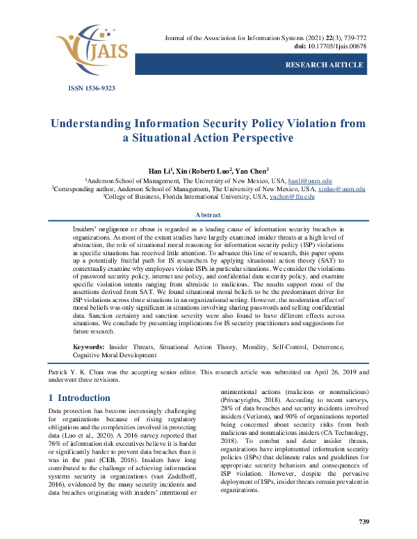 (PDF) Understanding Information Security Policy Violation from a ...