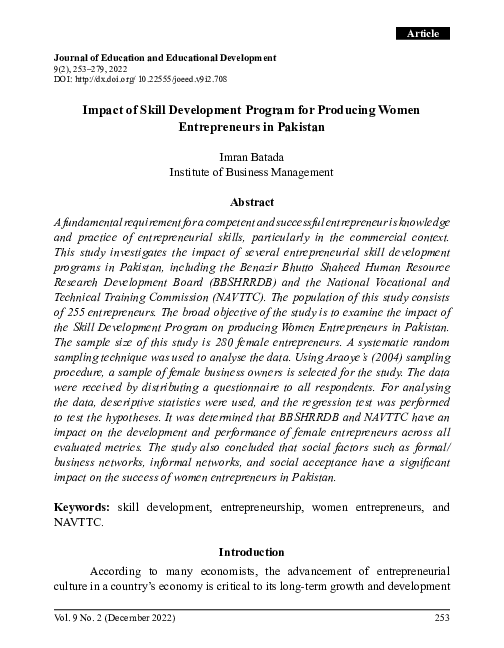 (PDF) Impact of Skill Development Program for Producing Women ...
