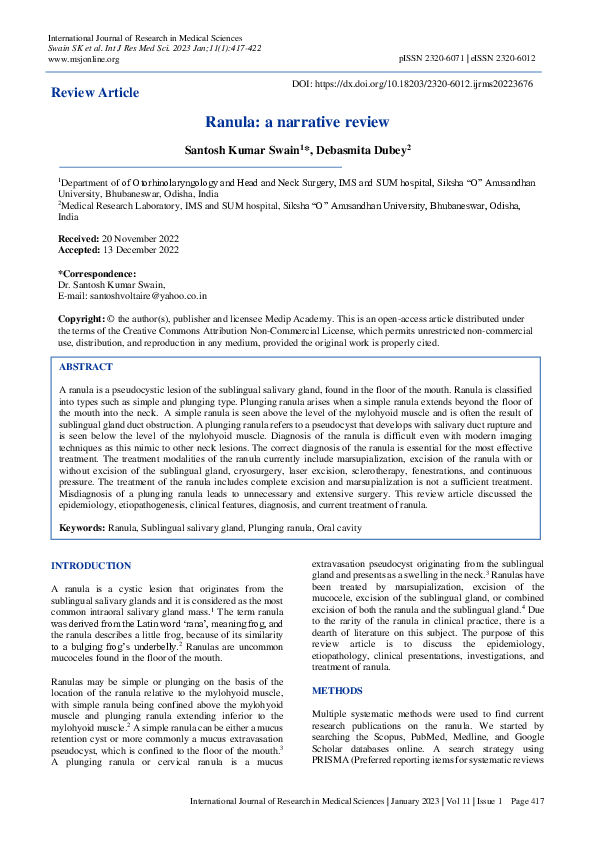 (PDF) Ranula: a narrative review