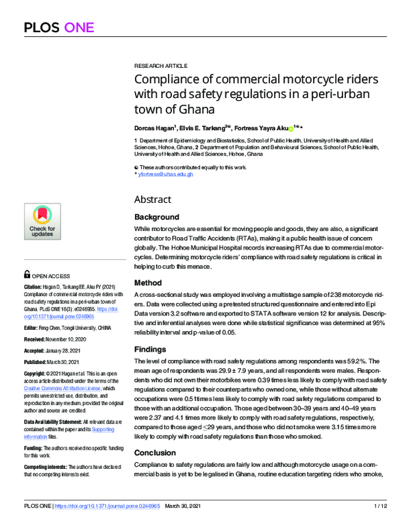 (PDF) Compliance of commercial motorcycle riders with road safety ...
