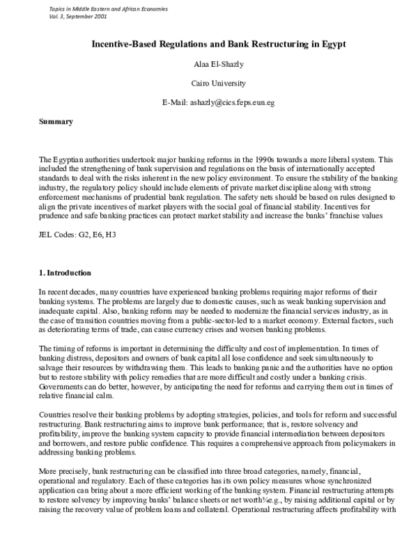 (PDF) Incentive-based regulations and bank restructuring in Egypt