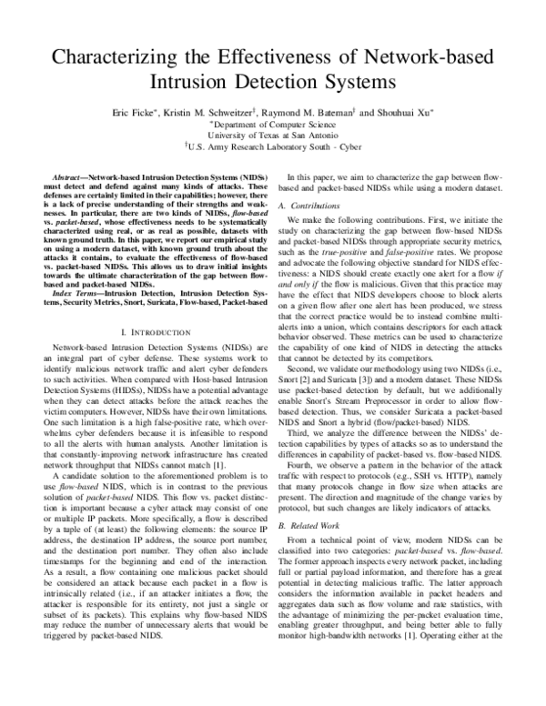 (PDF) Characterizing the Effectiveness of Network-based Intrusion Detection Systems