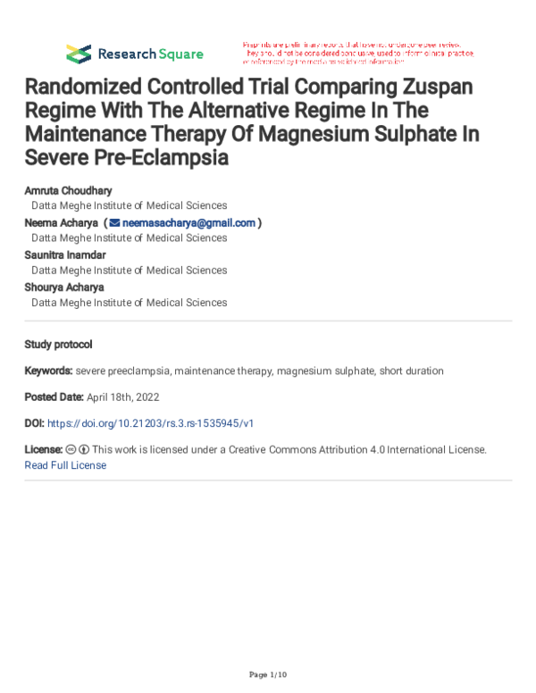 (PDF) Randomized Controlled Trial Comparing Zuspan Regime With The ...