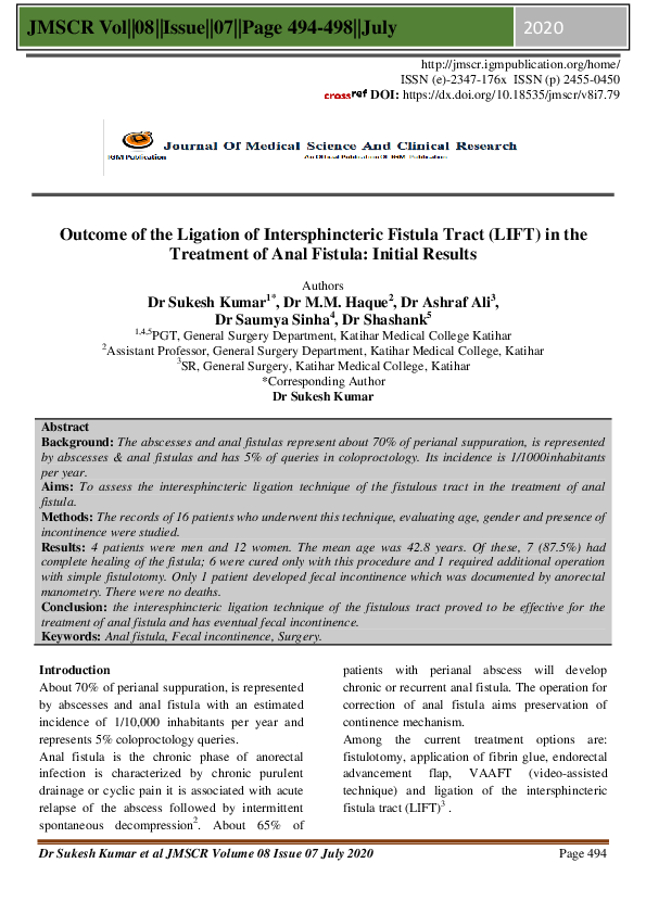 (PDF) Outcome of the Ligation of Intersphincteric Fistula Tract (LIFT ...