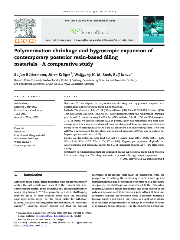 (PDF) Polymerization shrinkage and hygroscopic expansion of contemporary posterior resin-based ...