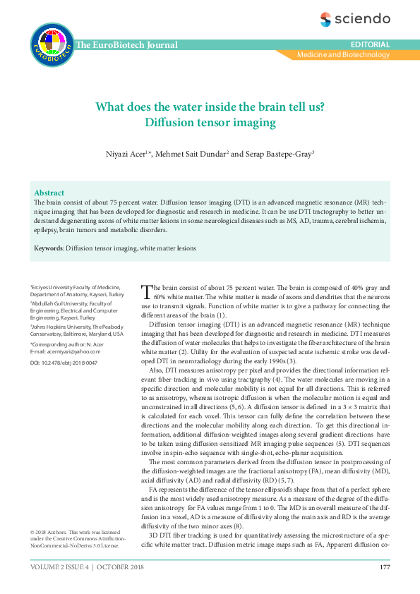 (PDF) What does the water inside the brain tell us? Diffusion tensor ...