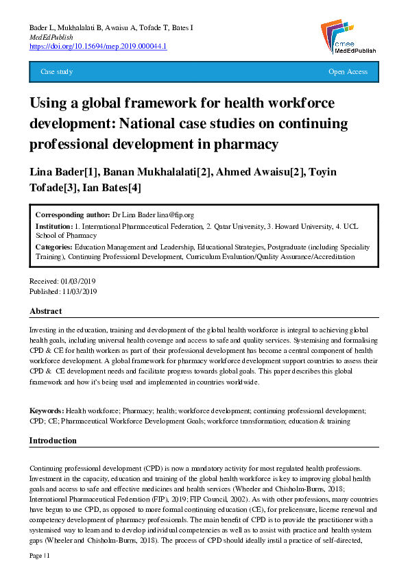 (PDF) Using a global framework for health workforce development ...