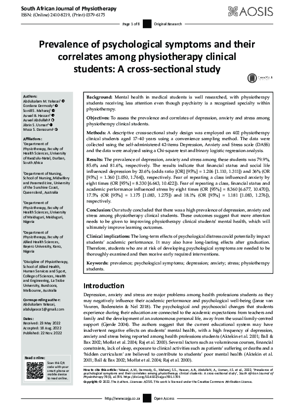 (PDF) Prevalence of psychological symptoms and their correlates among ... (PDF) Prevalence of psychological symptoms and their correlates among ...