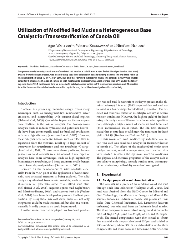 (PDF) Utilization of Modified Red Mud as a Heterogeneous Base Catalyst ...