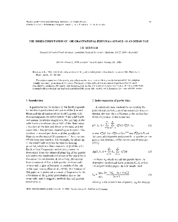 (PDF) The series computation of the gravitational perturbation due to an ocean tide