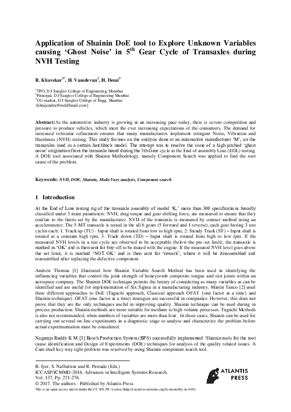 (PDF) Application of Shainin DoE tool to Explore Unknown Variables ...