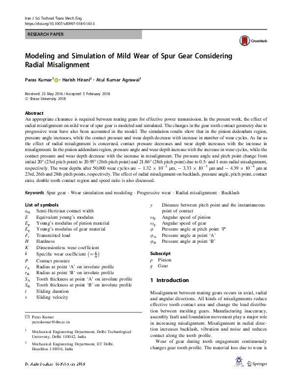 (PDF) Modeling and Simulation of Mild Wear of Spur Gear Considering ...