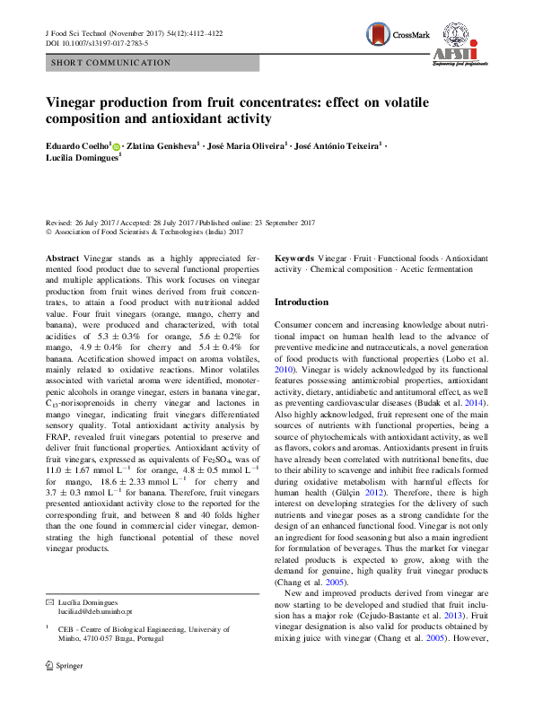 (PDF) Vinegar production from fruit concentrates: effect on volatile ...
