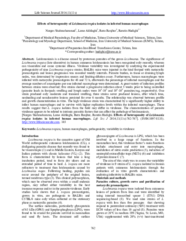 (PDF) Effects of heterogeneity of Leishmania tropica isolates in ...