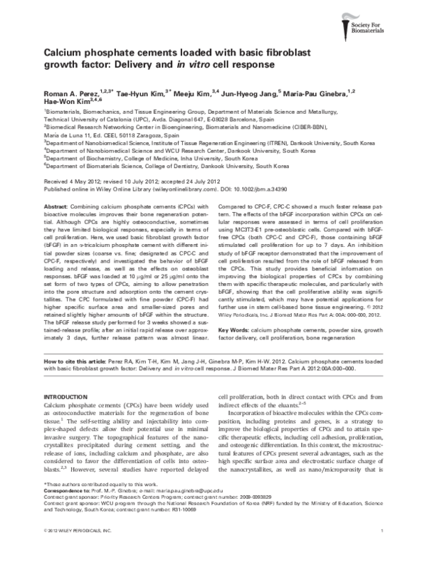 (PDF) bFGF-Enhanced Calcium Phosphate Cements for Bone Regeneration