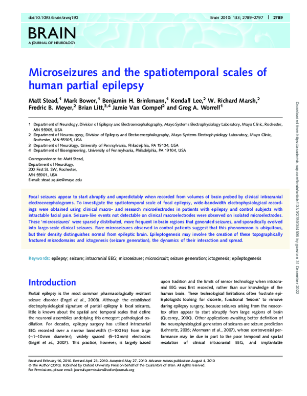 (PDF) Microseizures and the spatiotemporal scales of human partial epilepsy