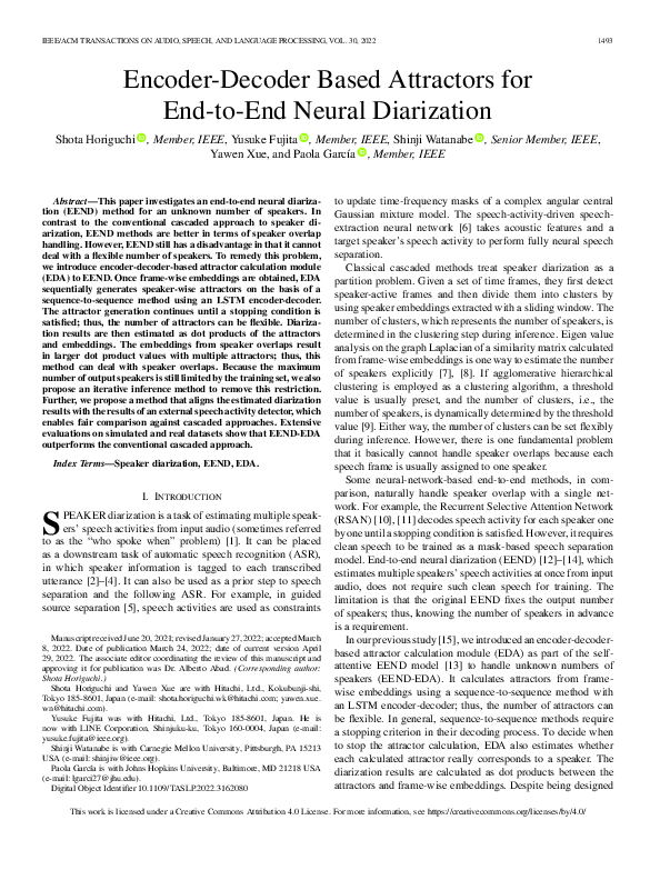 Pdf Encoder Decoder Based Attractors For End To End Neural Diarization Yawen Xue 