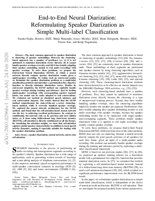 (PDF) End-to-End Neural Diarization: Reformulating Speaker Diarization as Simple Multi-label ...
