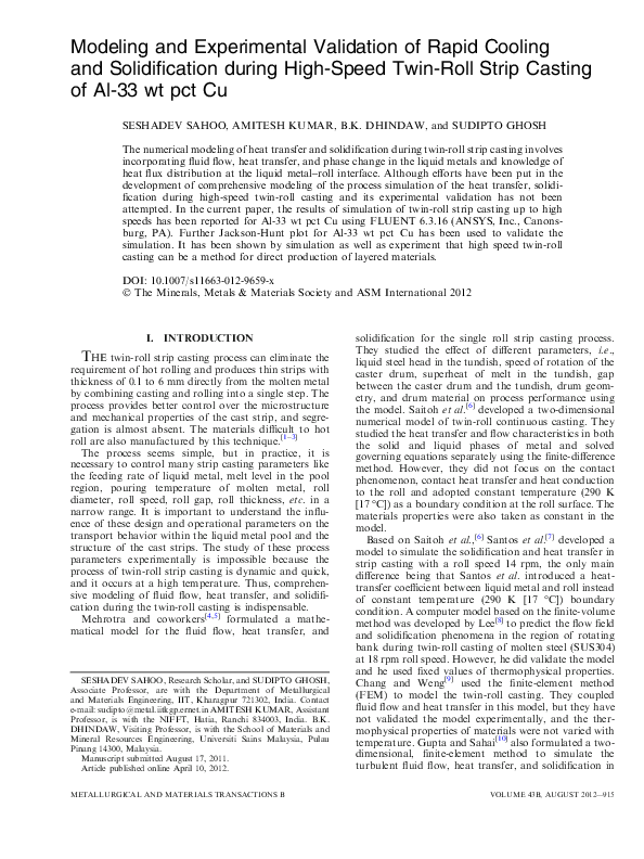 (PDF) Modeling and Experimental Validation of Rapid Cooling and Solidification during High-Speed ...