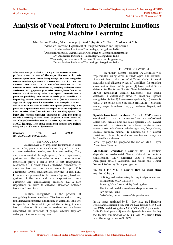 (PDF) Vocal Emotion Recognition with Machine Learning Techniques