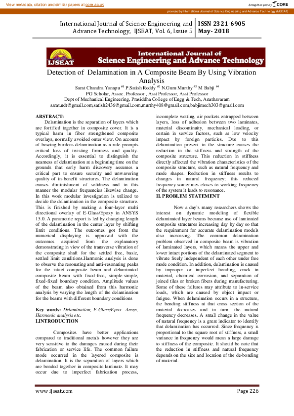 Pdf Detection Of Delamination In A Composite Beam By Using Vibration Analysis